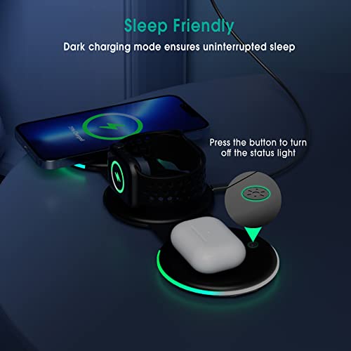 Foldable Wireless Charger 3 in 1 for Travel, Charging Pad for Multiple Apple Devices, Magnetic Charging Station for iPhone 14/13/SE/12/11, iWatch Series, AirPods Pro, 18W Adapter Included