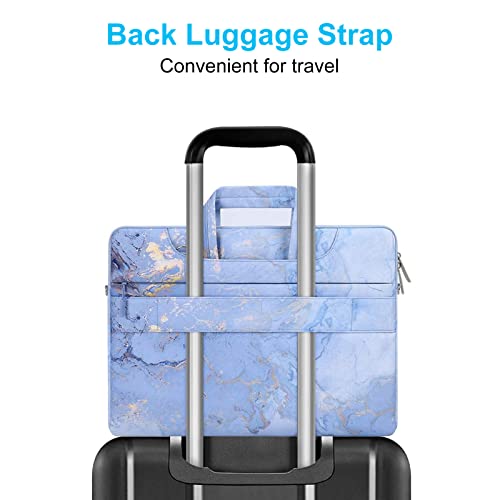 MOSISO Laptop Shoulder Bag Compatible with MacBook Air/Pro,13-13.3 inch Notebook,Compatible with MacBook Pro 14 inch 2023-2021 A2779 M2 A2442 M1, Watercolor Marble Sleeve with Trolley Belt, Blue