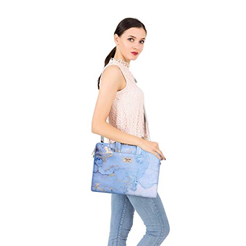 MOSISO Laptop Shoulder Bag Compatible with MacBook Air/Pro,13-13.3 inch Notebook,Compatible with MacBook Pro 14 inch 2023-2021 A2779 M2 A2442 M1, Watercolor Marble Sleeve with Trolley Belt, Blue