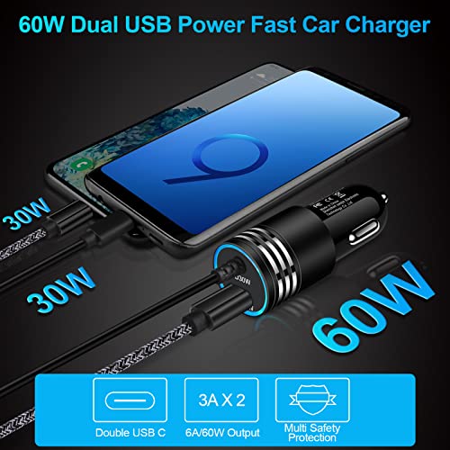Android USB C Samsung Super Fast Car Charger for Samsung Galaxy S23 Ultra/S23/S23 Plus/A14 5G/A54/S22/S21 fe/S20/A53 5G/A13/A03S/A32, 60W Fast Car Adapter with 30W Built-in Type C Fast Charging Cable