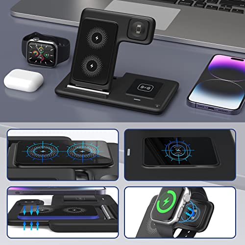 Charging Station for Apple Multiple Devices, 3 in 1 Fast Wireless Charger Foldable for iPhone 14/13/12/11/Pro/XS/Xs Max/XR/X/SE/8/8 Plus Apple Watch 8/7/6/SE/5/4/3/2 AirPods 3/2/Pro with Adapter