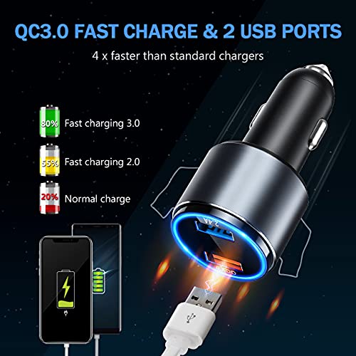 Car Charger, MOKPR Dual Port USB Car Charger Adapter with Blue LED, Quick Charge 3.0 & 2.4A Charging Port Compatible with iPhone 12/12 pro/11/11 pro/XR/8, Samsung Galaxy S21/S20/ S10/ S9/S8 and More