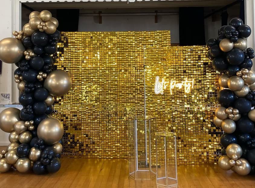 Gold Shimmer Wall Backdrop- SHIMMERHOO -24 pcs Decorations Panel Sequin Panels for Wedding Engagement Birthday Anniversary Party Decoration, Glitter Bling Sequins Photo Backdrops Sheets(Gold)