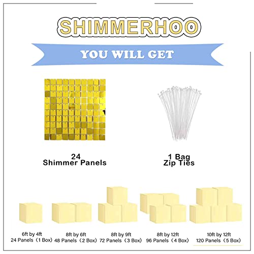 Gold Shimmer Wall Backdrop- SHIMMERHOO -24 pcs Decorations Panel Sequin Panels for Wedding Engagement Birthday Anniversary Party Decoration, Glitter Bling Sequins Photo Backdrops Sheets(Gold)