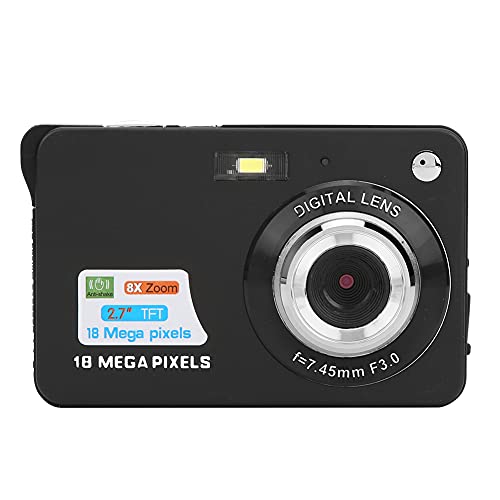 Digital Camera, 8X Zoom Card Digital Camera 18 MP 2.7" TFT LCD Display Mini Vlogging Camera with Built-in Microphone, Maximum Support 32GB Memory Card(black)