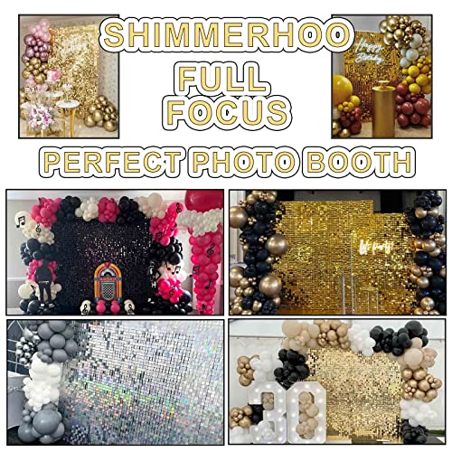 Gold Shimmer Wall Backdrop- SHIMMERHOO -24 pcs Decorations Panel Sequin Panels for Wedding Engagement Birthday Anniversary Party Decoration, Glitter Bling Sequins Photo Backdrops Sheets(Gold)