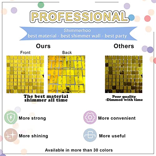 Gold Shimmer Wall Backdrop- SHIMMERHOO -24 pcs Decorations Panel Sequin Panels for Wedding Engagement Birthday Anniversary Party Decoration, Glitter Bling Sequins Photo Backdrops Sheets(Gold)