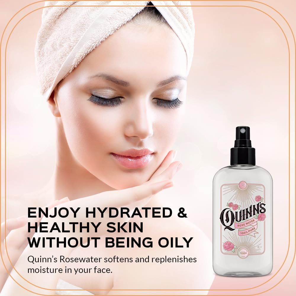 Quinn’s Rose Water - Hydrating Facial Toner Spray, Rosewater for Hair, Skin & Face Mist, 8 Ounce