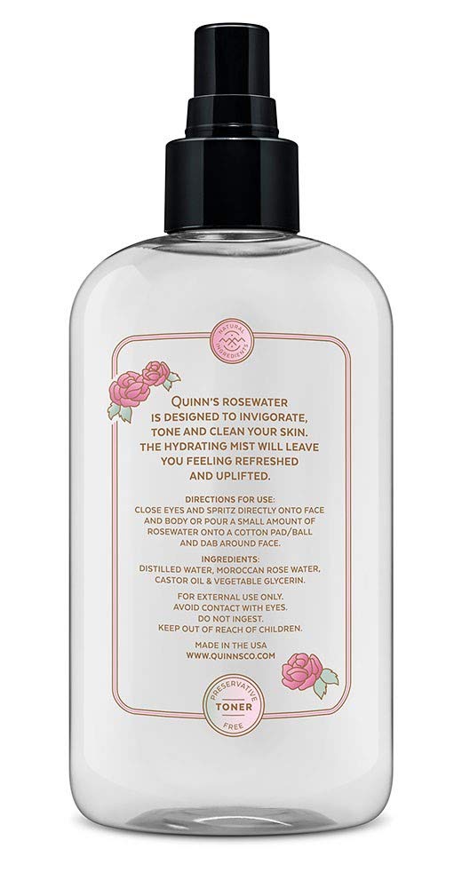Quinn’s Rose Water - Hydrating Facial Toner Spray, Rosewater for Hair, Skin & Face Mist, 8 Ounce