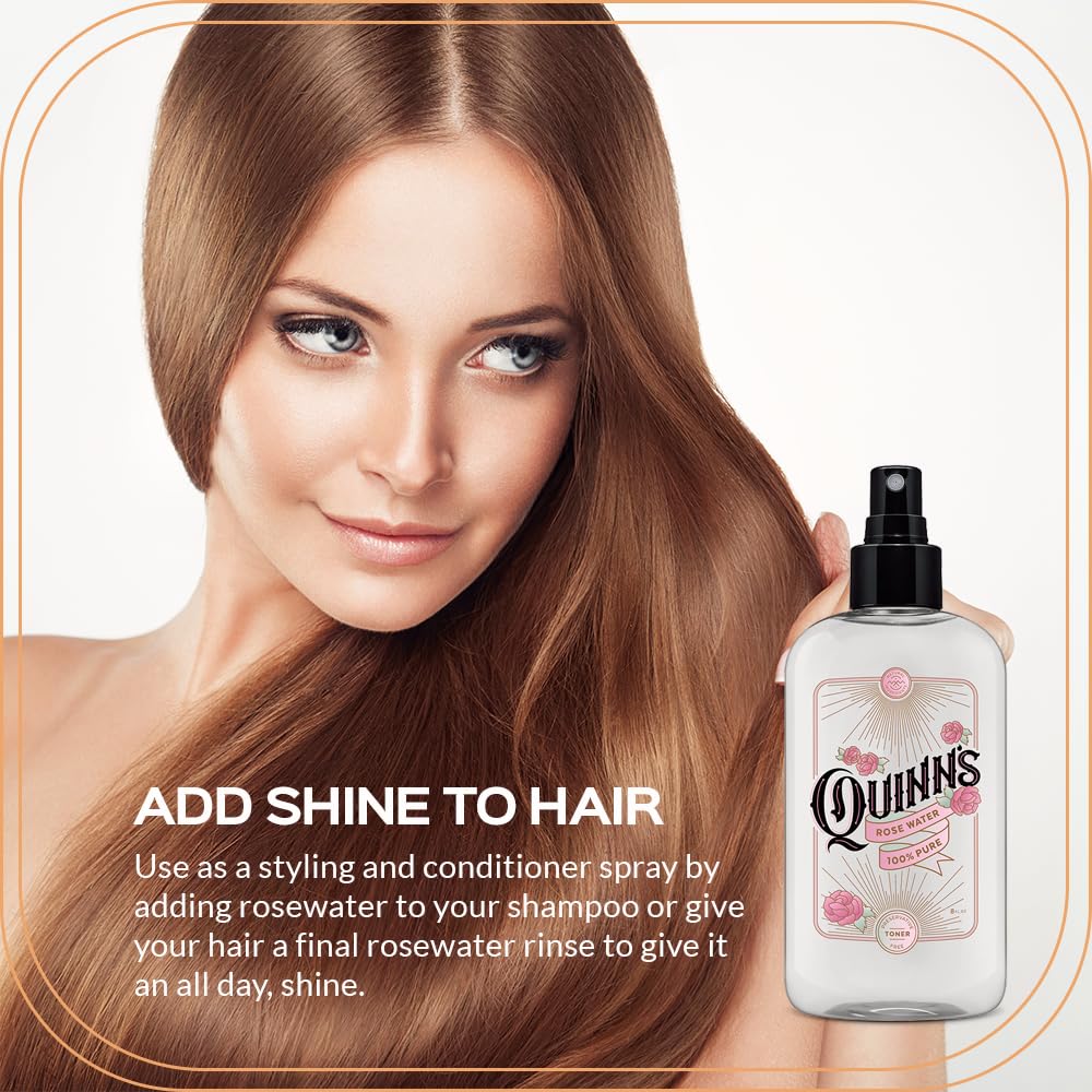 Quinn’s Rose Water - Hydrating Facial Toner Spray, Rosewater for Hair, Skin & Face Mist, 8 Ounce