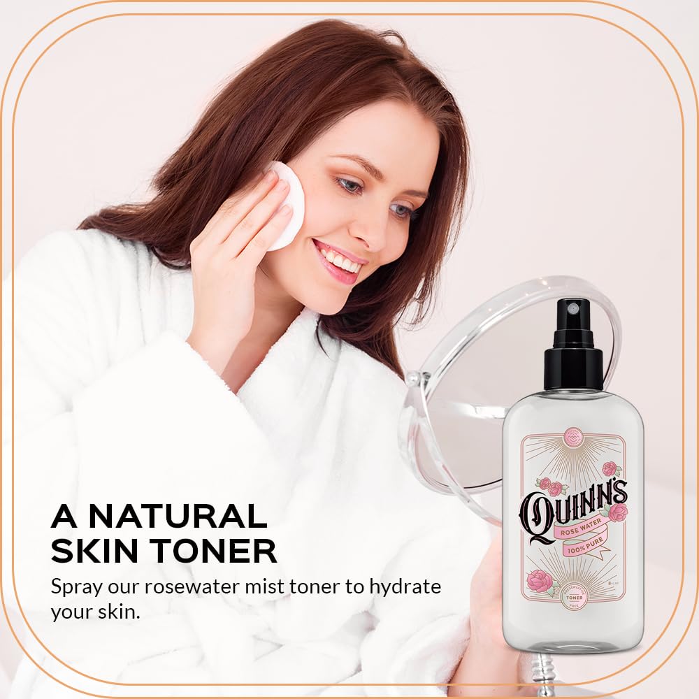 Quinn’s Rose Water - Hydrating Facial Toner Spray, Rosewater for Hair, Skin & Face Mist, 8 Ounce