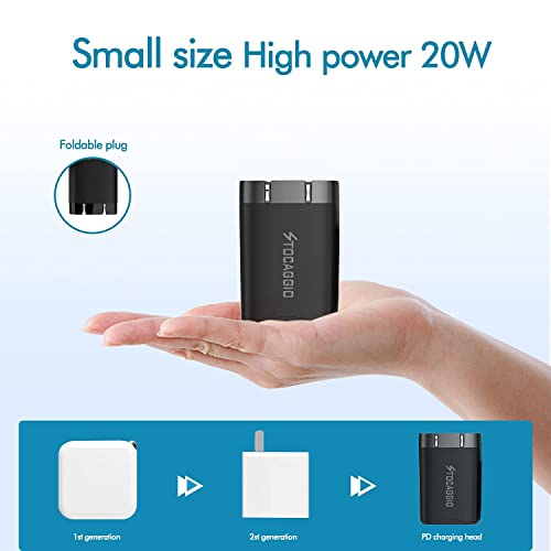 iPhone 14 13 Fast Charger 20w USB C Dual Port Stocaggio Wall Charger Block PD & QC 3.0 Travel Adapter with Foldable Plug for iPhone 14/13/12 Pro Max, iPad/Samsung/Pixel etc(Black)