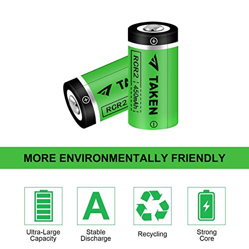 Taken CR2 Rechargeable Batteries with Charger, 3.7V 450mAh CR2 Battery, 8 Pack RCR2 Battery with 4-Ports Charger (Not for Arlo Batteries)