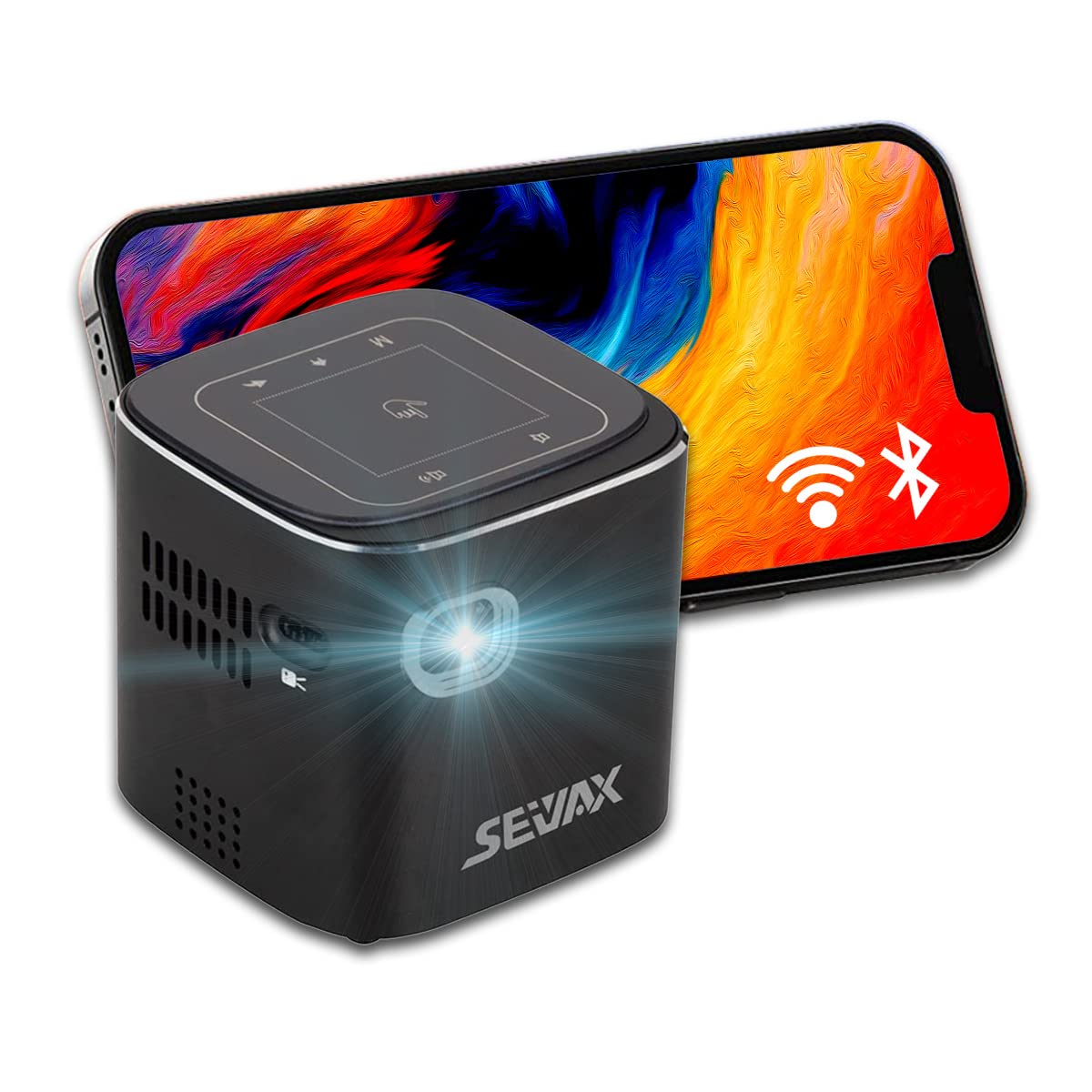 SeiyaX Mini Portable Projector - Support LED DLP Built-in Touch pad and Screen Sharing with Android OS WiFi 2.4G/5G Bluetooth HDMI, USB - Compatible with iPhone iPad, Android Phones Black