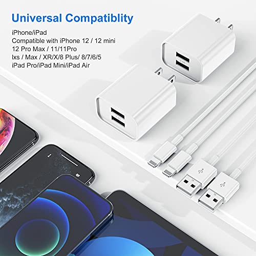 iPhone Charger and Wall Plug, [Apple MFi Certified] 2Pack 6ft Lightning Cable Cord with Fast Dual Port USB Charging Adapter Block Box for iPhone 14/13 Pro/12 Mini/11/XR/X/XS Max/8/7/6S Plus/SE/5C/iPad