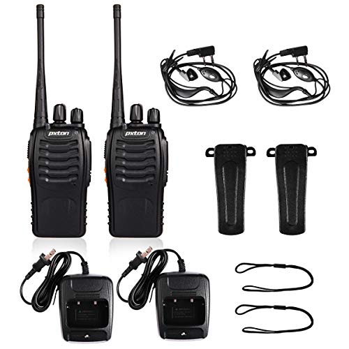 pxton Walkie Talkies Rechargeable Long Range Two-Way Radios with Earpieces,2-Way Radios UHF Handheld Transceiver Walky Talky with Flashlight Li-ion Battery and Charger(2 Pack)