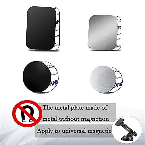 Vikeivty 12 Pack Mount Metal Plate for Phone Magnet with 4 Different Size Car Mount Holder Cradle with 3M Adhesive, Compatible with Magnetic Mounts (6 Rectangle and 6 Round), Black+Sliver