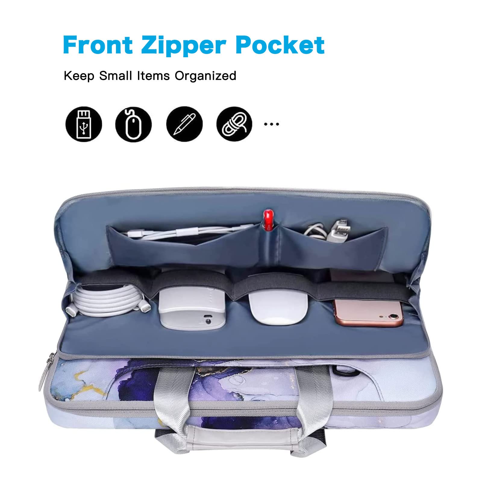 MOSISO 360 Protective Laptop Shoulder Bag Compatible with MacBook Air/Pro,13-13.3 inch Notebook,Compatible with MacBook Pro 14 inch M3 M2 M1 2023-2021, Polyester Sleeve with Belt Marble MO-MBH348