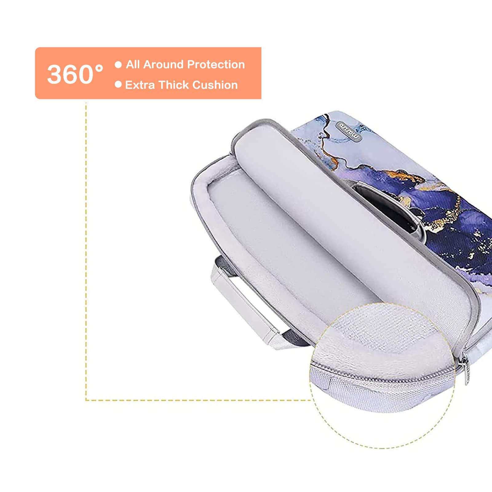 MOSISO 360 Protective Laptop Shoulder Bag Compatible with MacBook Air/Pro,13-13.3 inch Notebook,Compatible with MacBook Pro 14 inch M3 M2 M1 2023-2021, Polyester Sleeve with Belt Marble MO-MBH348