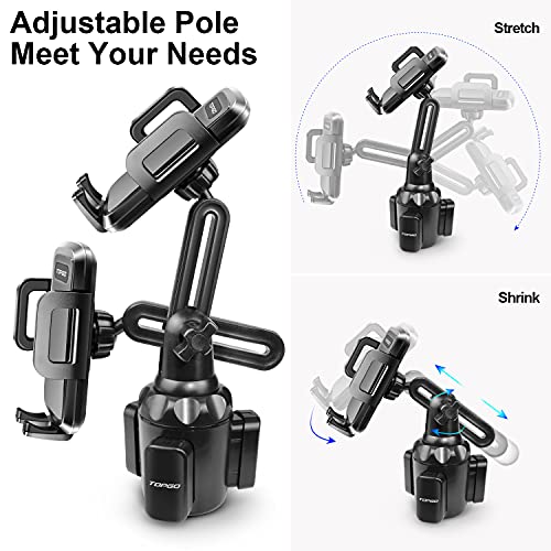 TOPGO Cup Holder Phone Holder, [No Shaking & Stable & Adjustable Pole] Car Cup Holder Phone Mount, Cell Phone Cradle for iPhone 14, Samsung and More Smart Phone(Black)