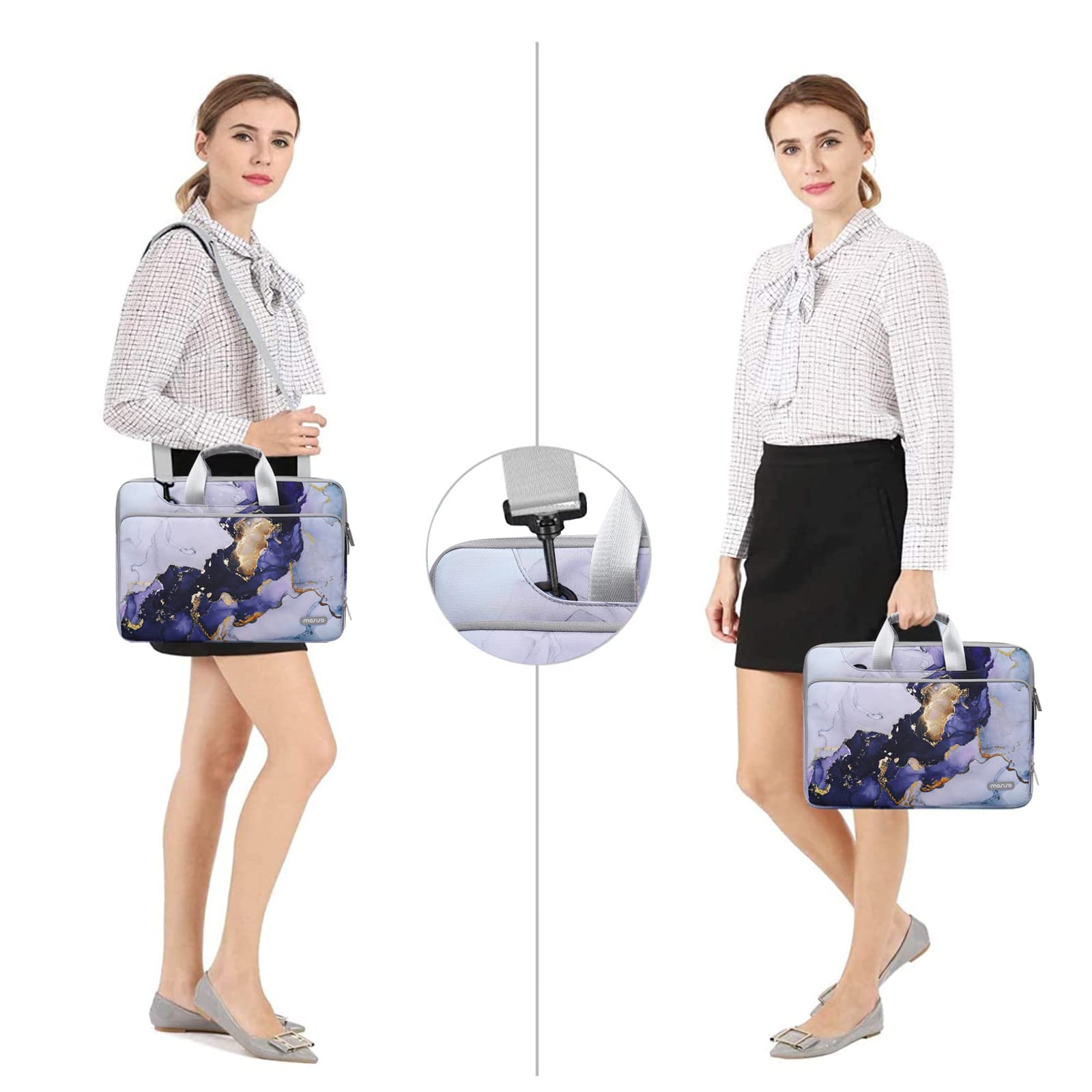 MOSISO 360 Protective Laptop Shoulder Bag Compatible with MacBook Air/Pro,13-13.3 inch Notebook,Compatible with MacBook Pro 14 inch M3 M2 M1 2023-2021, Polyester Sleeve with Belt Marble MO-MBH348