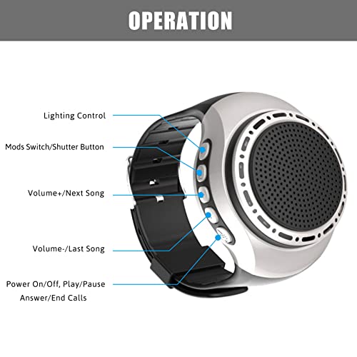 OriDecor Wireless Wearable Waterproof Wrist Portable Bluetooth Speaker Watch with Multi Function FM Radio & MP3 Player & TWS & Selfie & Ultra Long Standby Time for Running, Hiking, Riding(Silver)