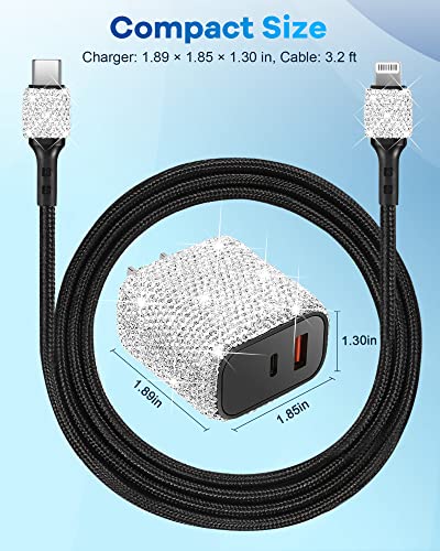 iPhone Fast Charger, [Apple MFi Certified] 20W Bling USB C Wall Charger PD + QC Dual Port Adapter with 3.2FT Type-C to Lightning Cable Compatible with iPad iPhone 14 13 12 Pro Max Mini 11 Xs(White)