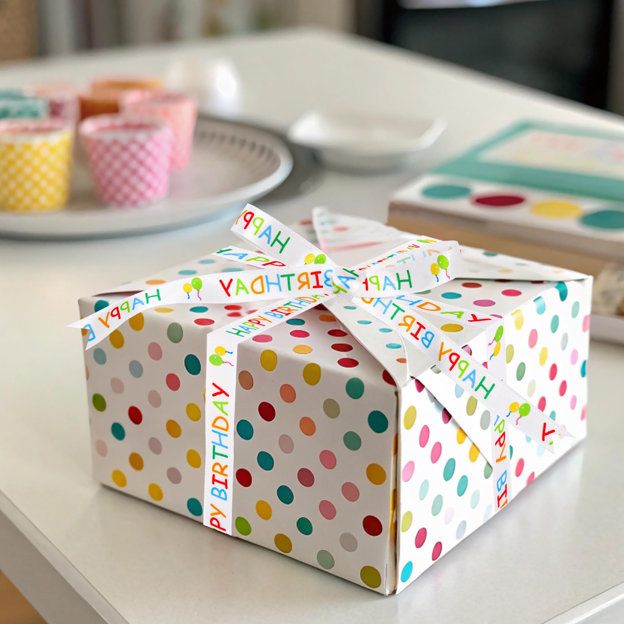 Happy Birthday Ribbon Roll for Gift Wrapping Crafts, 15 mm x 30 ft