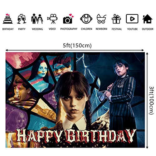 5 x 3 FT Wednesday New Addams TV Show Backdrop, Wednesday Party Decorations Background for Kids Birthday Party