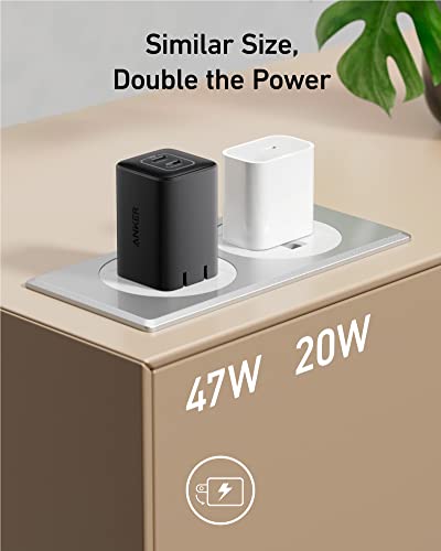 Anker USB C Charger 47W, 523 Charger (Nano 3), 2 Port Compact Foldable GaN Fast Charger for iPhone 14/14 Plus/14 Pro/14 Pro Max/13, Galaxy, Pixel 4/3, iPad/iPad Mini (Cable Not Included)- Black