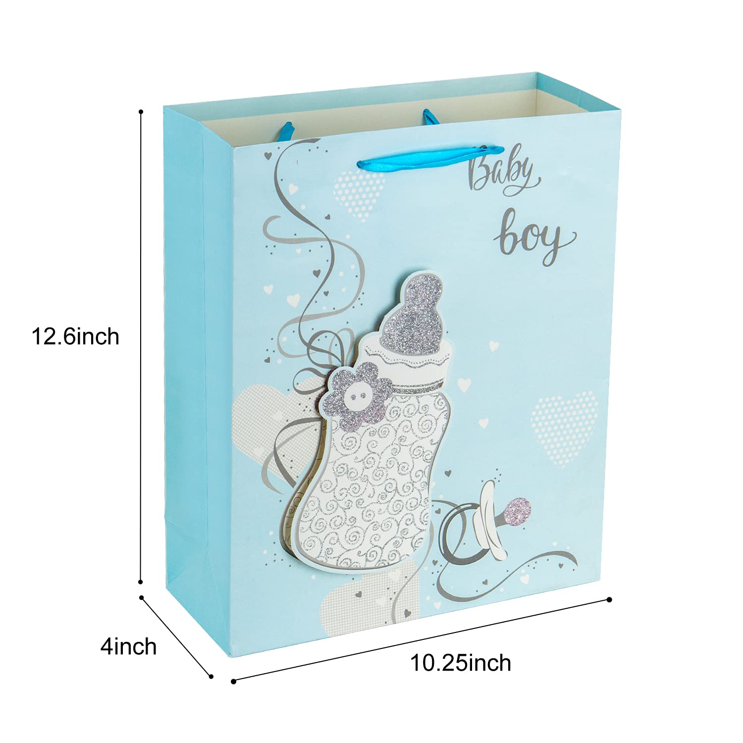 12.6" Large Baby Shower Birthday Gift Bags for Boy with Tissue Papers 2-Pack (Blue)