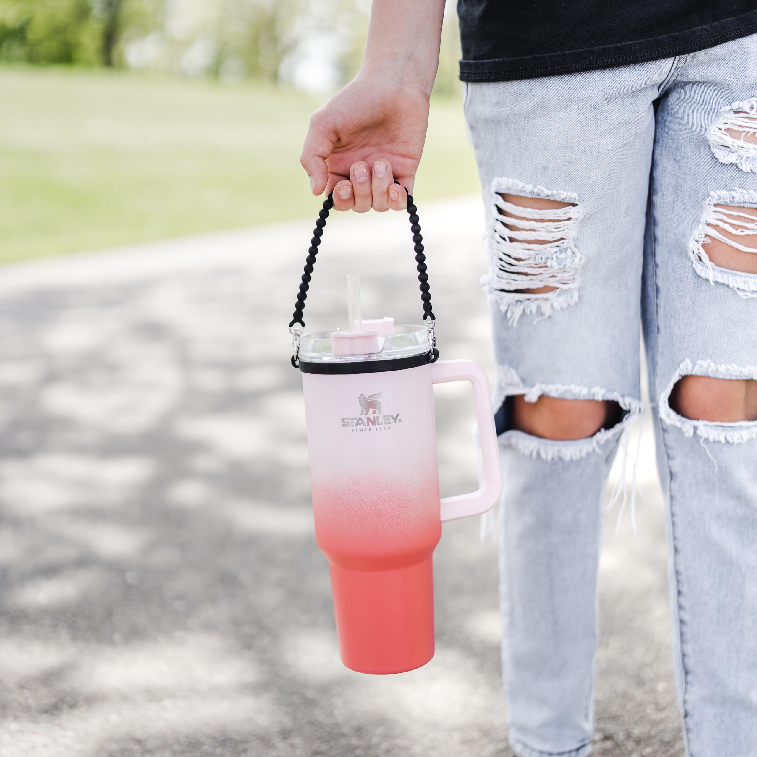 Ryan & Rose Water Bottle Handle - Water Bottle Sling, Carrier, Holder with strap - Soft Durable Silicone - Fits Most 8-40oz Bottles - Compatible Stanley Cup Accessories (Black)