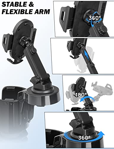 JOYTUTUS Cup Holder Phone Mount for Car, Car Cup Holder Cellphone Holder for Car, Large Car Cup Holder Adapter Long Arm with 360 Degree Rotation, Compatible with iPhone, Samsung & All Smartphones