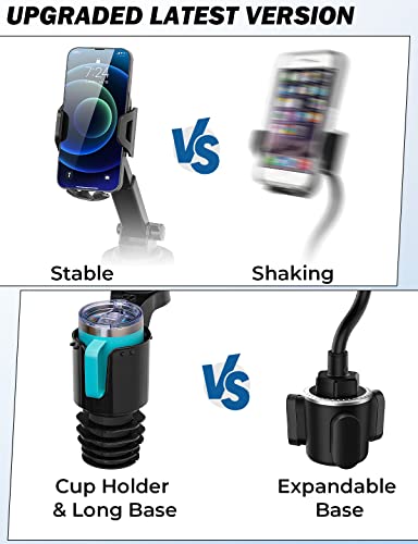 JOYTUTUS Cup Holder Phone Mount for Car, Car Cup Holder Cellphone Holder for Car, Large Car Cup Holder Adapter Long Arm with 360 Degree Rotation, Compatible with iPhone, Samsung & All Smartphones