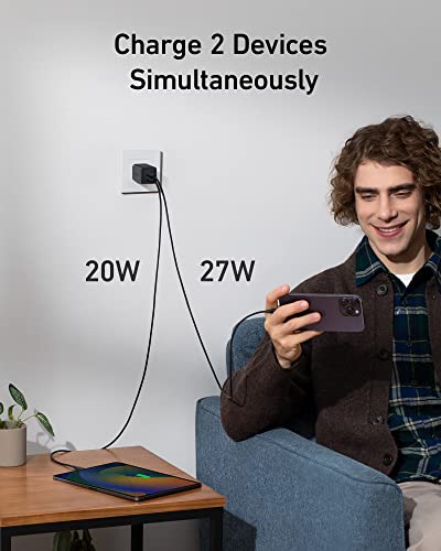 Anker USB C Charger 47W, 523 Charger (Nano 3), 2 Port Compact Foldable GaN Fast Charger for iPhone 14/14 Plus/14 Pro/14 Pro Max/13, Galaxy, Pixel 4/3, iPad/iPad Mini (Cable Not Included)- Black