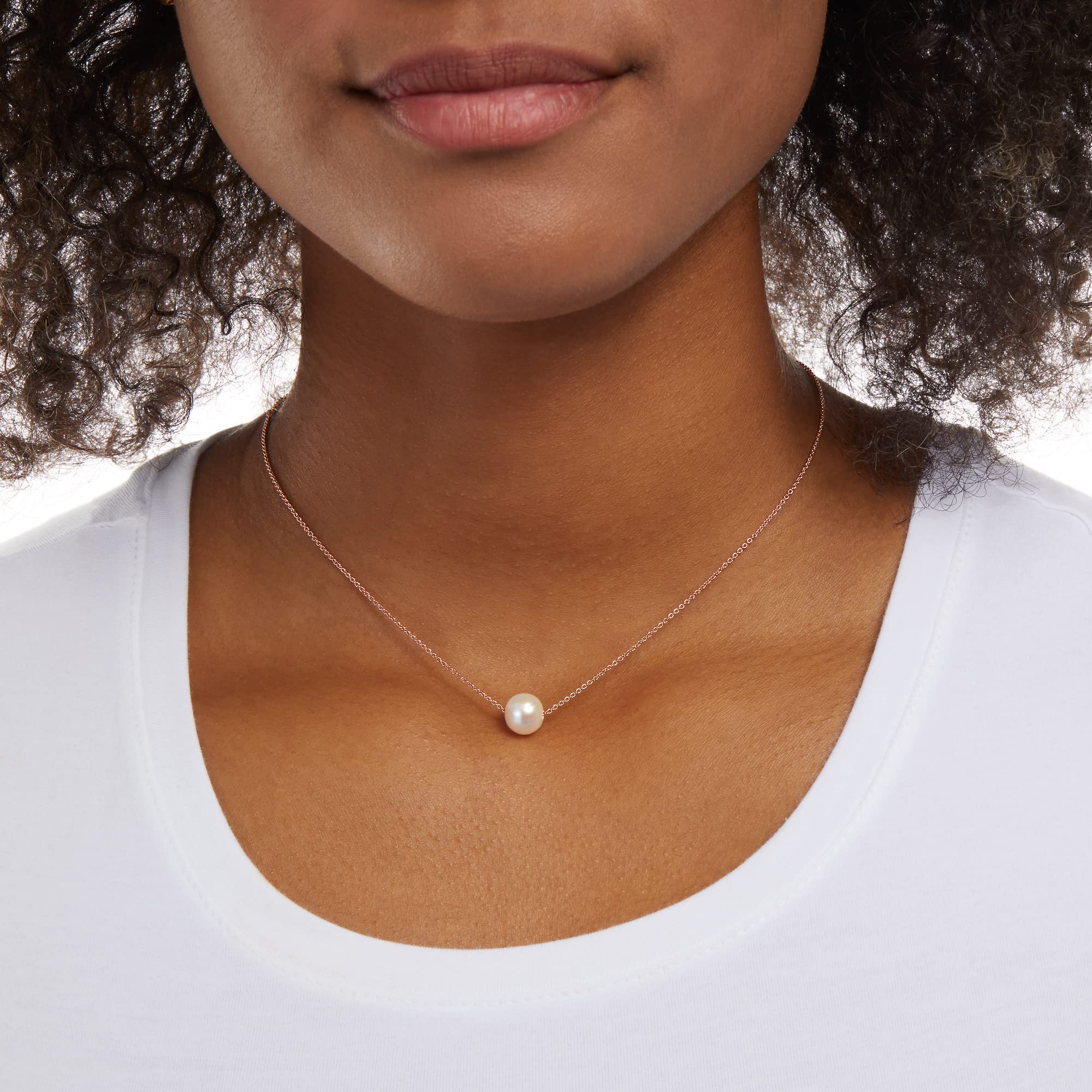 Amazon Essentials 14K Gold Plated Freshwater Pearl Pendant Necklace 16", Rose Gold