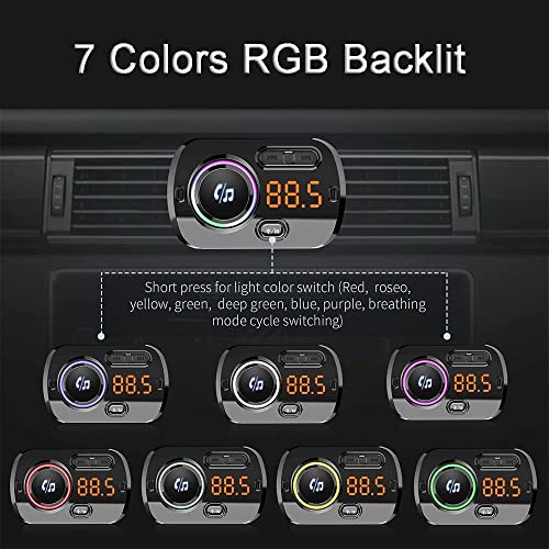 Bluetooth FM Transmitter for Car, Wireless Radio Adapter Car Music Player Car Receiver with Bluetooth FM Frequency Support Hands Free Call,Car Charger Dual USB Port,TF Card/AUX