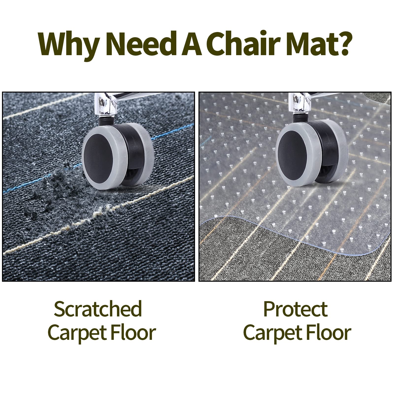 Office Clear Chair Mat for Carpet with Lip,36*48 Inches Transparent PVC Studded Desk Chair Mat,Protection Mat for Office or Home,Slip Resistant, Easy to Clean