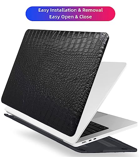 AMCJJ Compatible with MacBook Air 15 inch Case 2024 2023 Release M3 A3114 M2 A2941, Hard Shell Cover & Keyboard Cover & Screen Protector - Black Leather