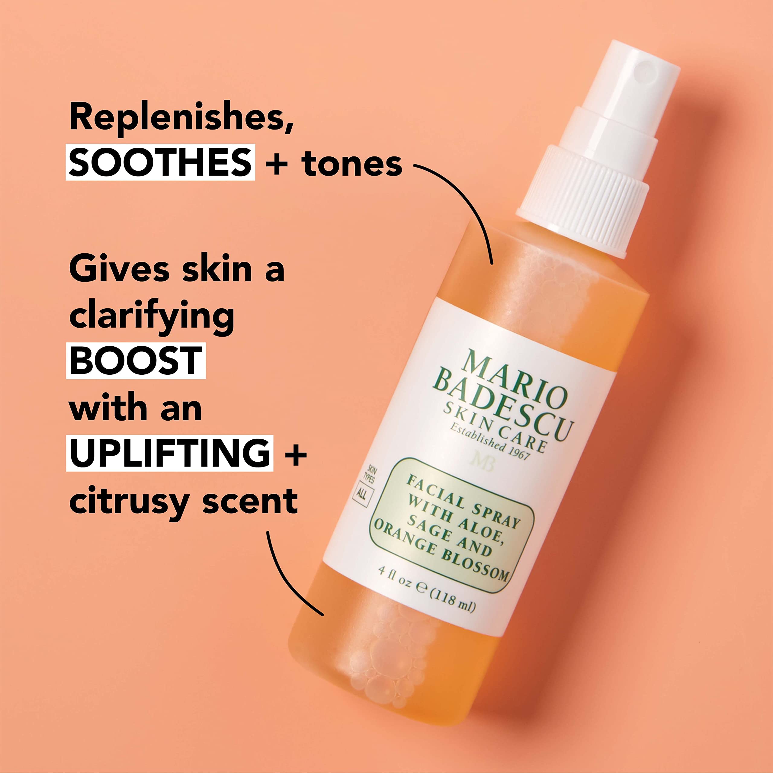 Mario Badescu Facial Spray with Aloe, Sage and Orange Blossom for All Skin Types | Face Mist that Hydrates & Uplifts | 8 FL OZ