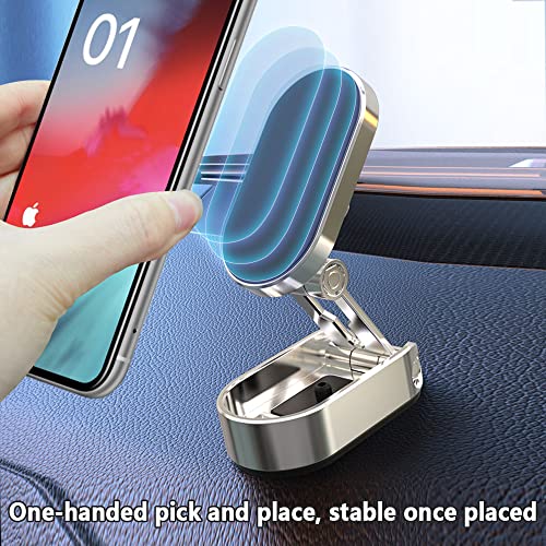 NHHC Magnetic Phone Holder for Car,Foldable Phone Mount 360°Rotation 6 Super Strong Magnets,Magnet for car Dashboard Phone Holder Magnetic Car Mount for iPhone and All Smartphone (Silver)