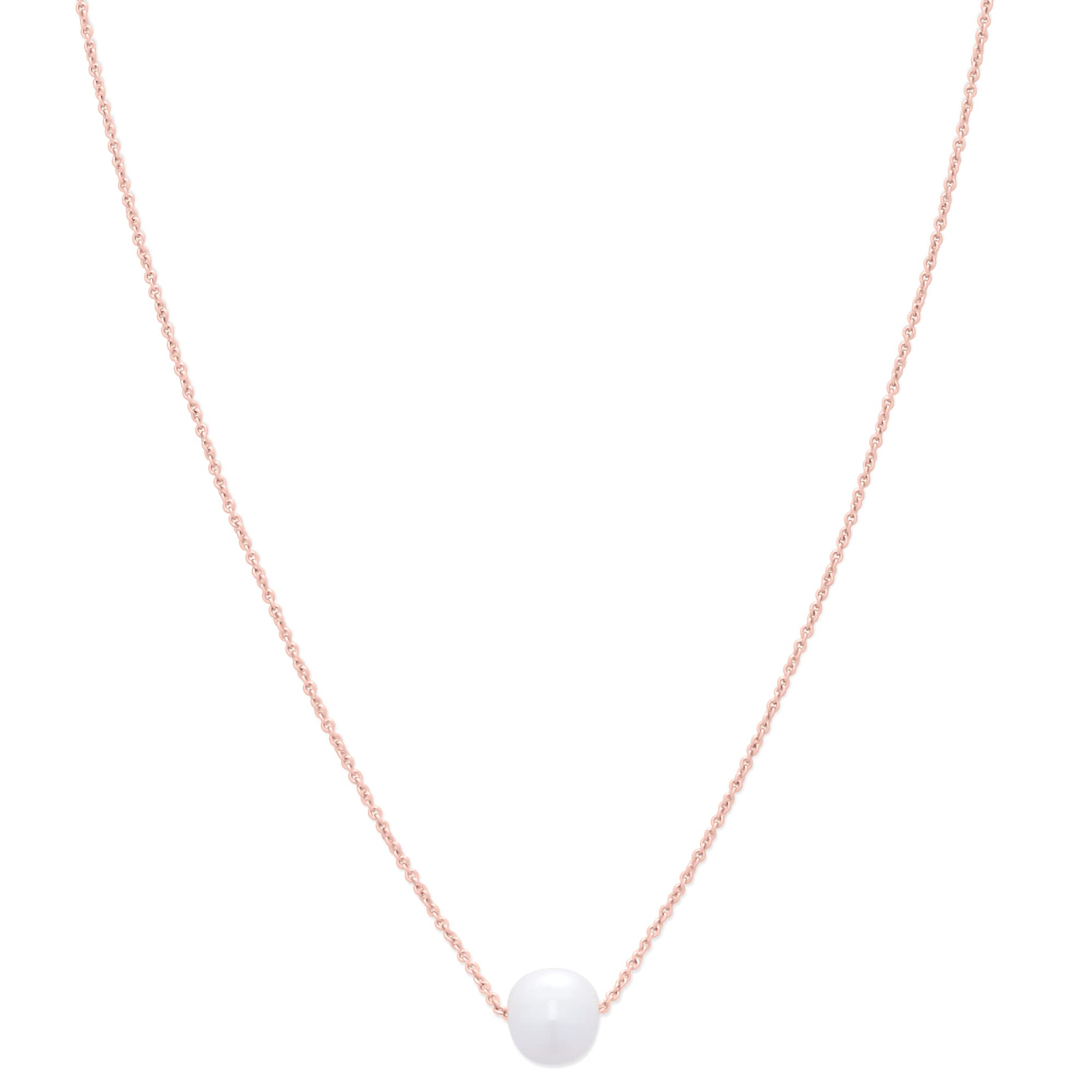 Amazon Essentials 14K Gold Plated Freshwater Pearl Pendant Necklace 16", Rose Gold