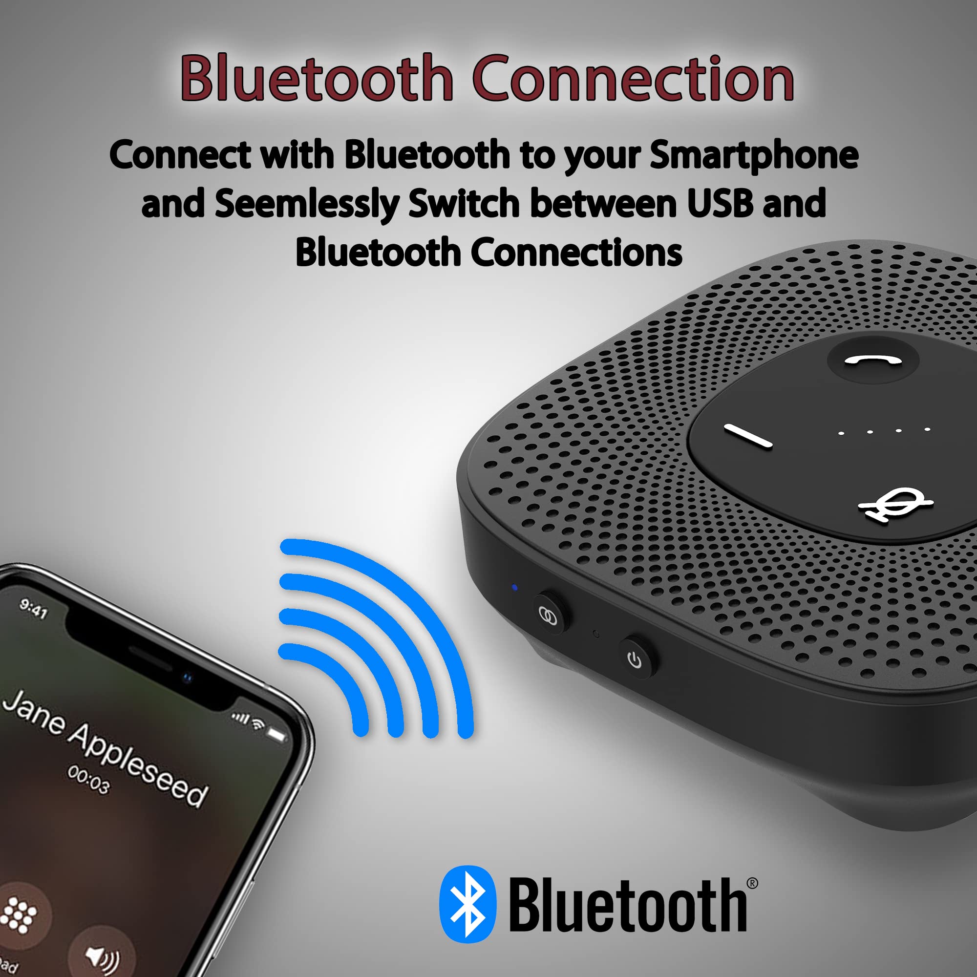 CA Essential Speakerphone SP-2000 - USB and Bluetooth Speakerphone, Clear Sound, 360 Degree Noise Cancelling Microphone with 3m Range, 66 Ft BT Wireless Range, by Cyber Acoustics