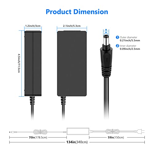 Neewer Photography AC 110V to DC 15V 2.0mm X 5.5mm Power Adapter with Power Cable 4.8A Output Power Supply for Photo Studio Ring Light (Black)