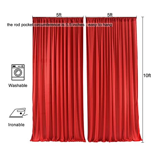 10x10 Red Backdrop Curtain for Parties Wedding Wrinkle Free Red Photo Curtains Backdrop Drapes Fabric Decoration for Birthday Party Baby Shower Christmas 5ft x 10ft,2 Panels