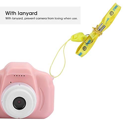 PUSOKEI Cartoon Intelligence Kid Mini Photography Camera, Simple Operation Digital Video Camera with Lanyard, for Children of All Ages(Pink)
