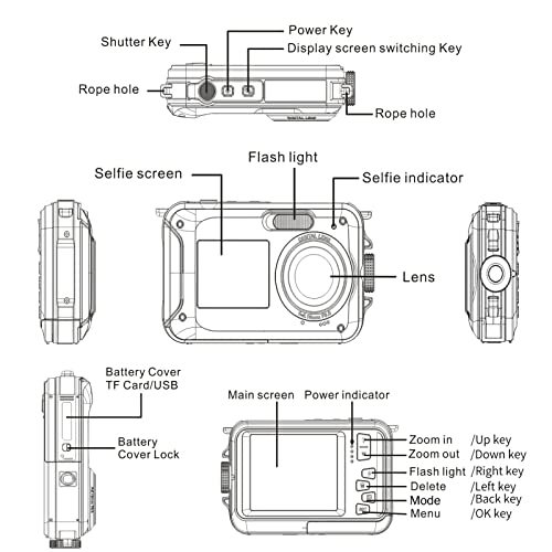 BATIVE Digital Camera,2.7K Dual Screen Waterproof HD Video Camera,1080P HD Camera,1.8-inch Front Screen, 2.7-inch Rear Screen and 16X Digital Zoom,for Beginners, Teens, Childs