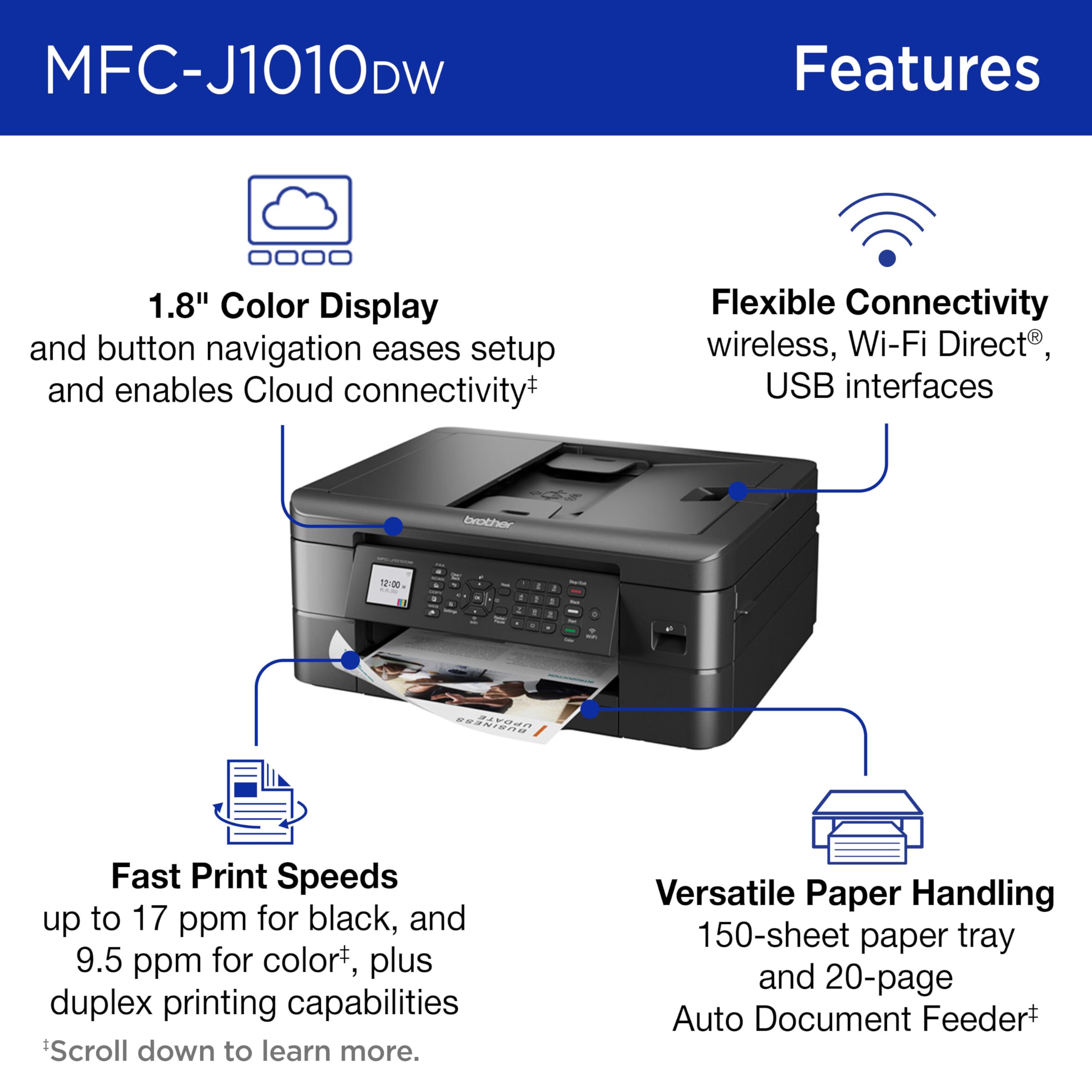 Brother MFC-J1010DW Wireless Color Inkjet All-in-One Printer with Mobile Device and Duplex Printing, Refresh Subscription and Amazon Dash Replenishment Ready