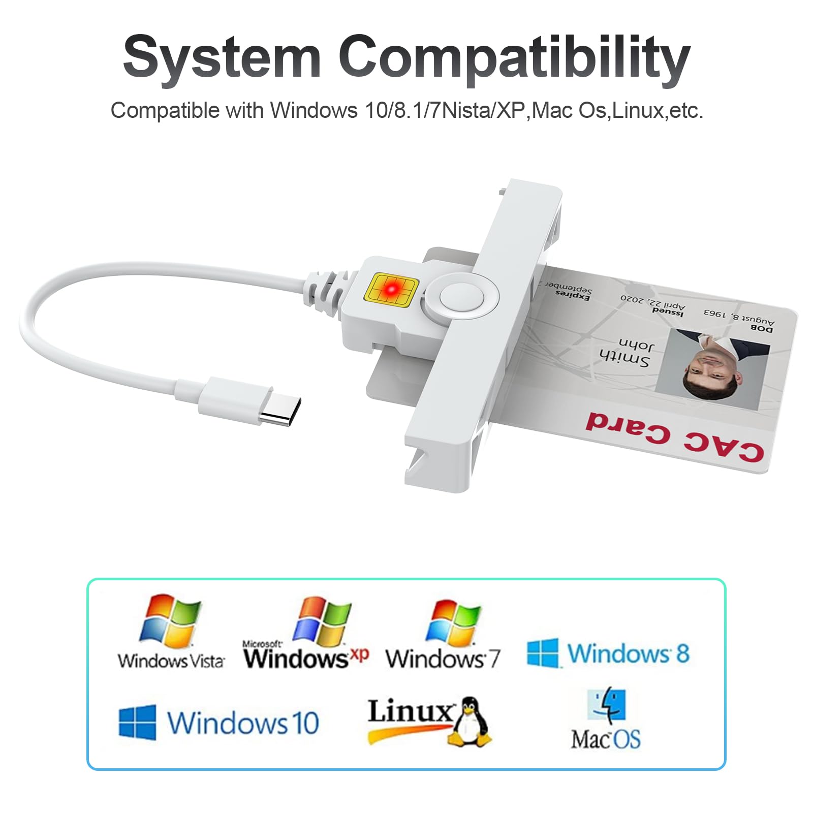 USB Smartfold Type C CAC Reader, USB C DOD Military USB Common Access CAC Smart Card Reader and ID CAC Card Reader,Compatible with Mac Os, Windows,Linux(Mini Foldable and Portable Type C) New