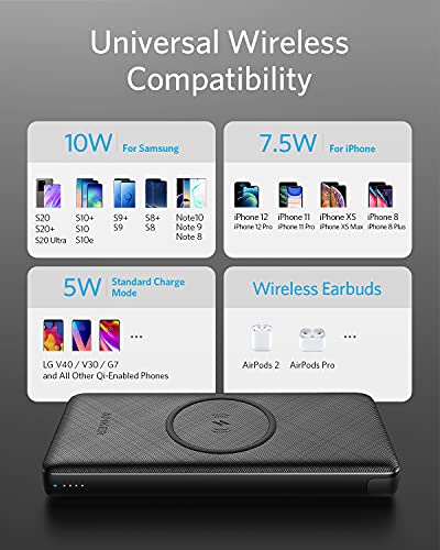 Anker PowerCore III 10K Wireless Portable Charger with Qi-Certified 10W Wireless Charging and 18W USB-C Quick Charge for iPhone 13, 12, Mini, Pro, iPad, AirPods, and More